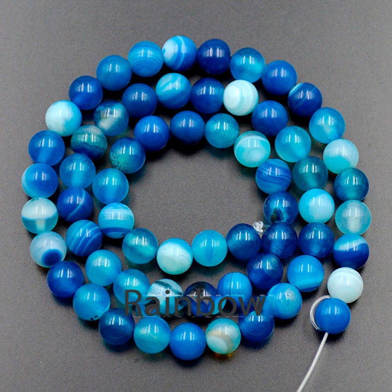 Blue Stripe Banded Agate Beads, Gemstone Round, Full Strand, 4mm 6mm ...