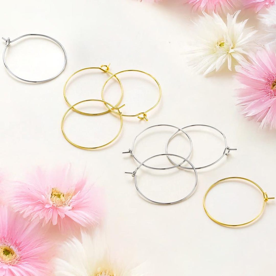 15-40mm Stainless Steel Circle Hoop Earrings Blanks, Open Hook Base ...