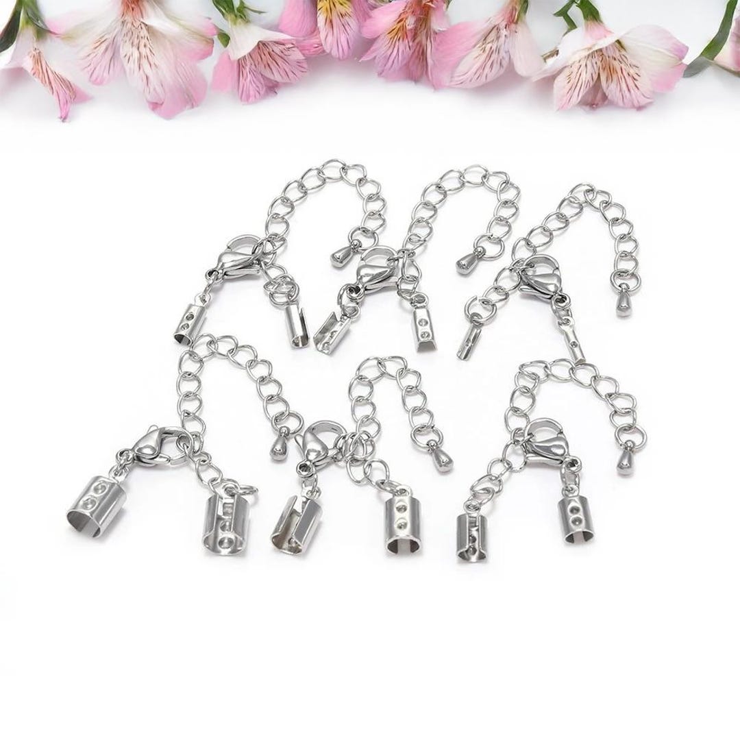 1-5mm Stainless Steel End Cap Clasps With Extender Chain, Leather Cord ...