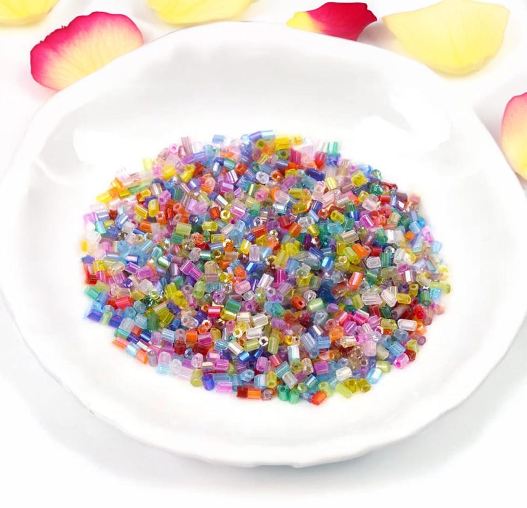 2x3mm Candy Bugle Czech Seed Beads, Cream Colored Pastel Glass Tube ...