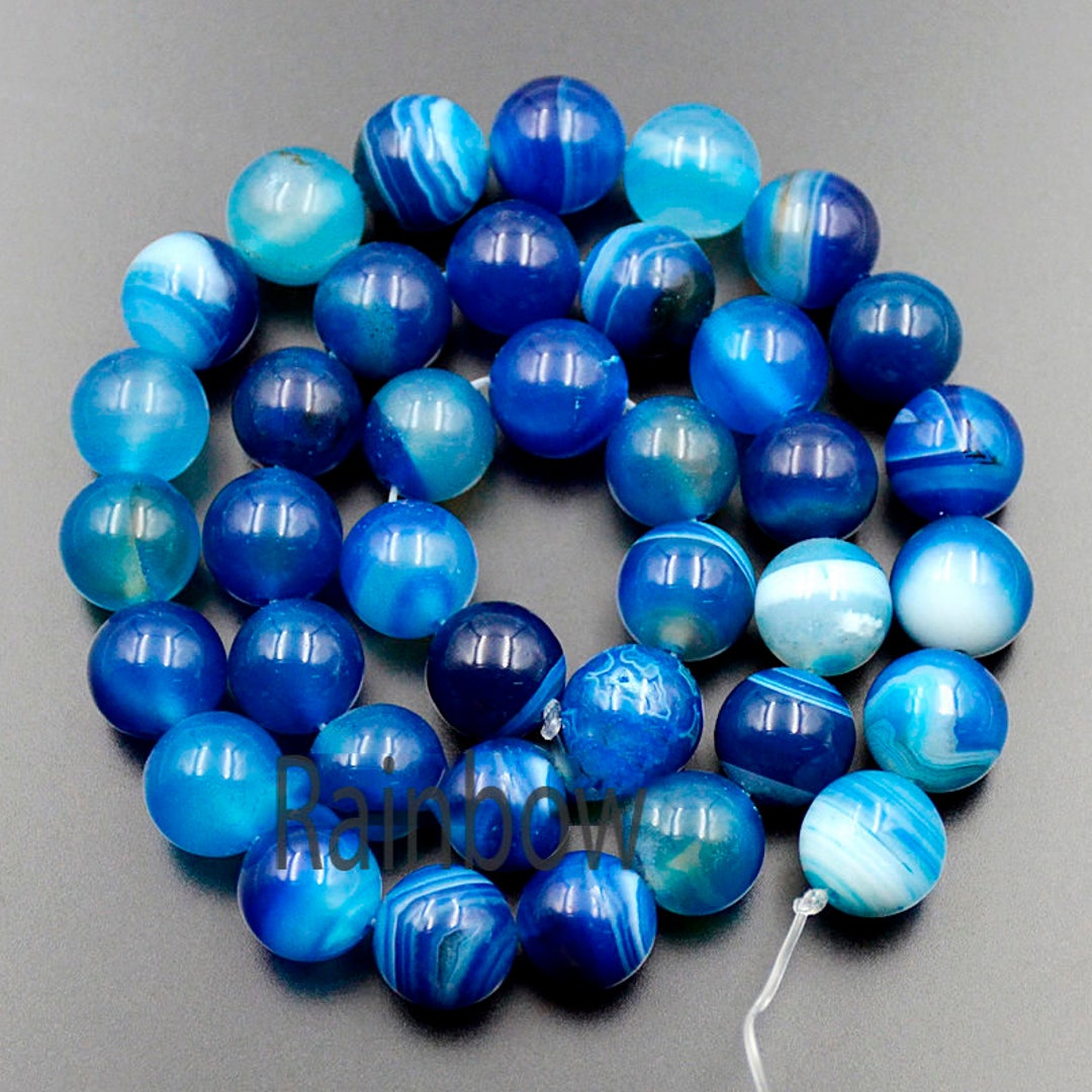 Blue Stripe Banded Agate Beads, Gemstone Round, Full Strand, 4mm 6mm ...