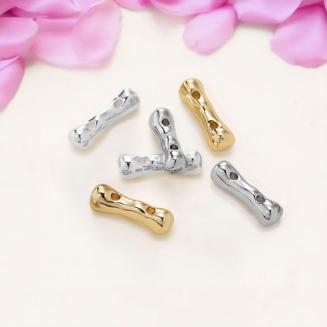 13.5mm Double Hole Bar Beads, 14K 18K Gold Color Color Plated Brass ...