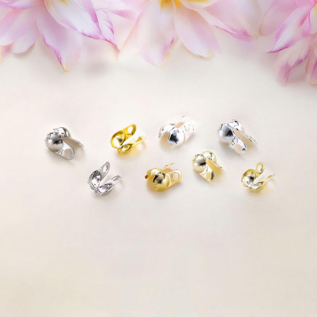 Crimp Bead Knot Covers, 14K 18K Gold Plated Brass Clamshell Calotte End ...