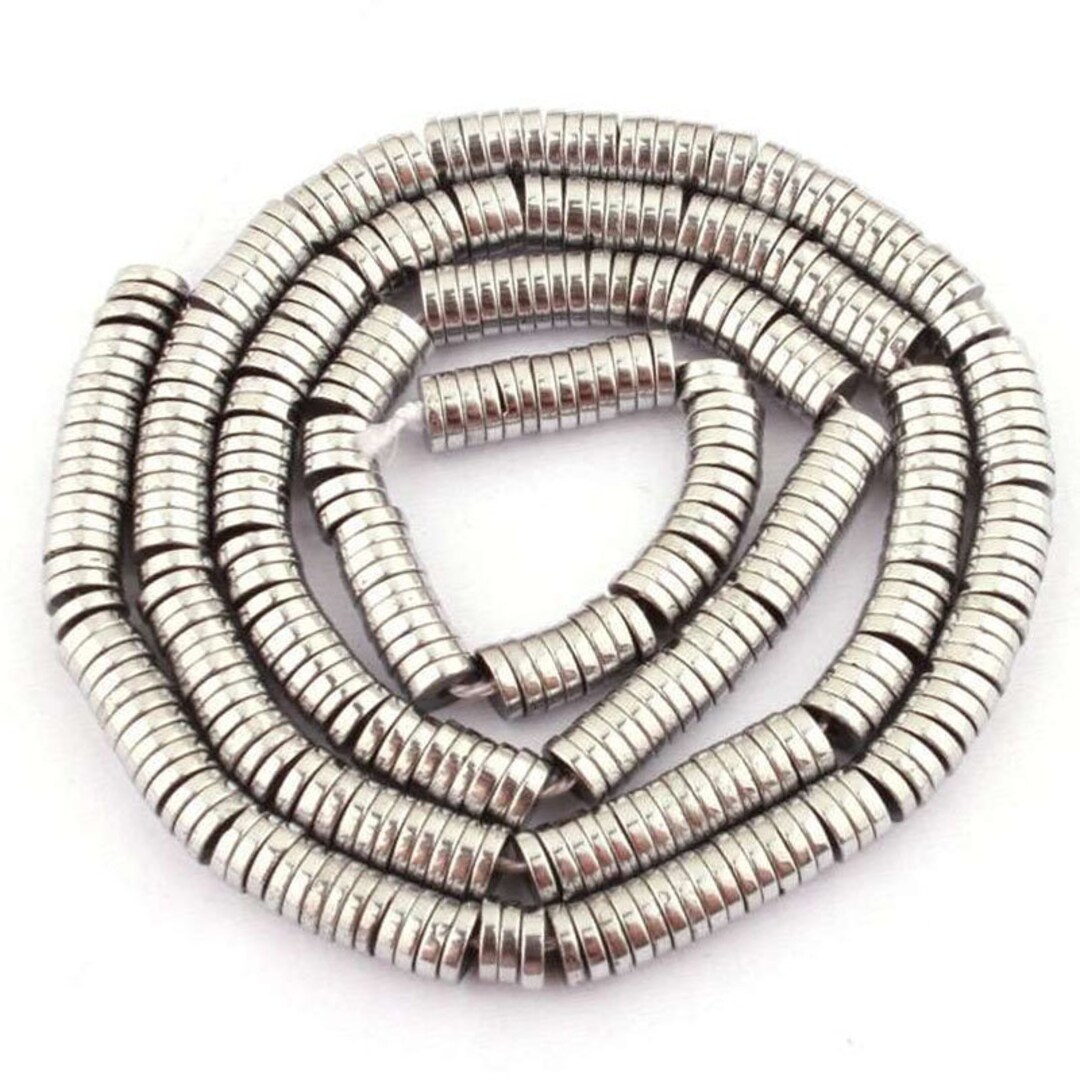 Silver Heishi Coin Hematite Gemstone Loose Beads, Disk Stone Jewelry ...