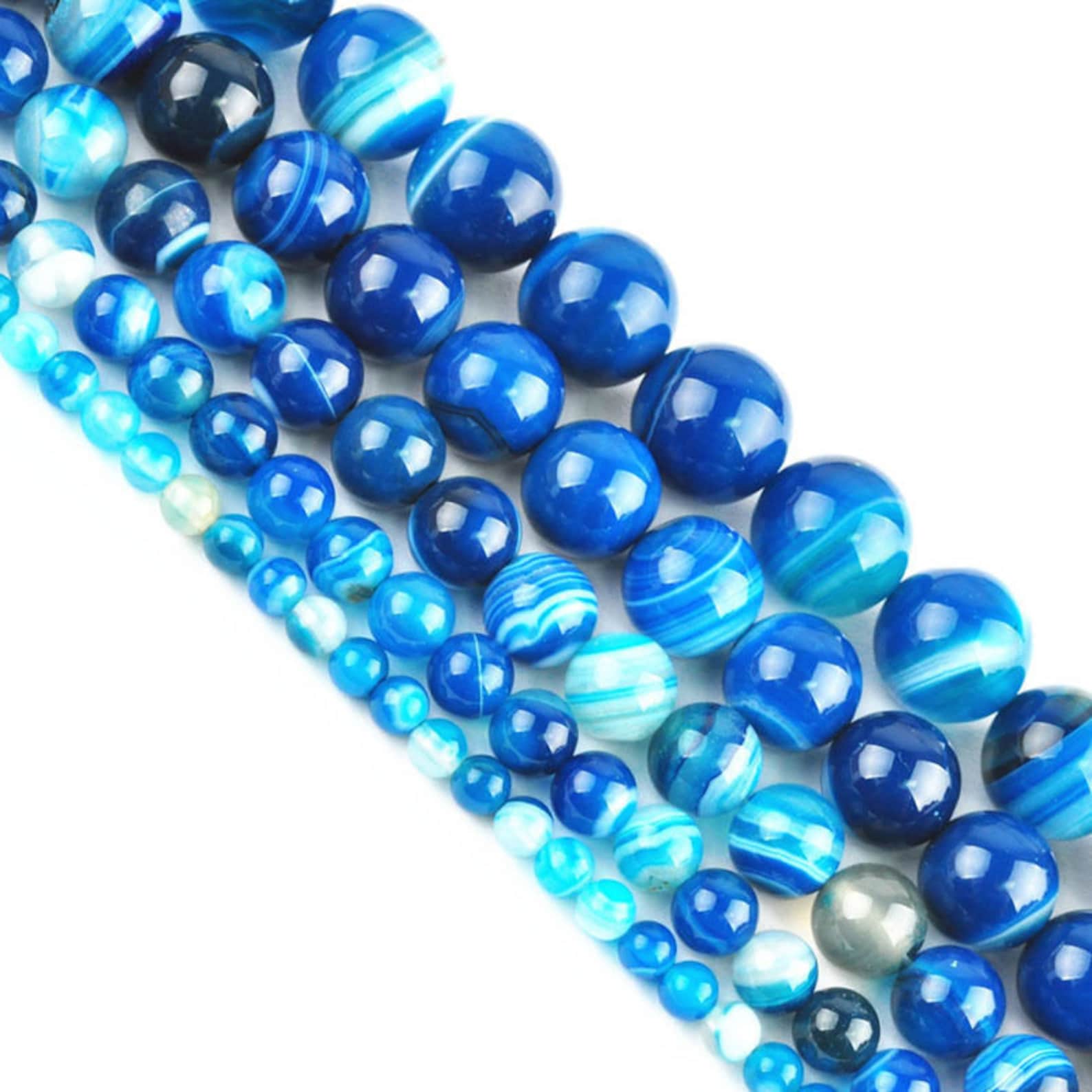 Blue Stripe Banded Agate Beads Gemstone Round Full Strand - Etsy