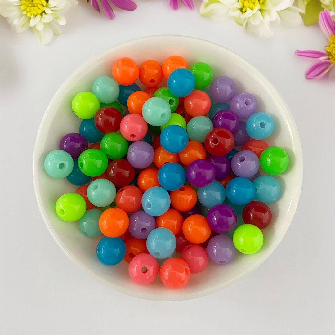 Acrylic Shine Beads, Neon Pick Color Resin, 4-10mm Assorted Smooth ...
