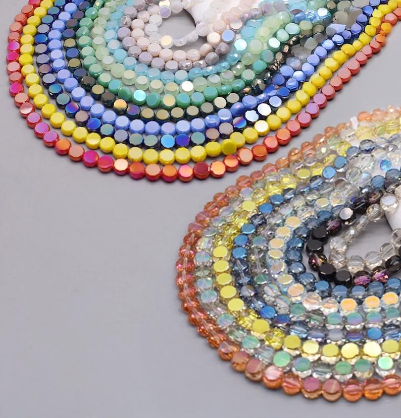 8mm Flat Round Faceted Glass Beads, 30pcs Colorful Plated AB Disc Loose ...