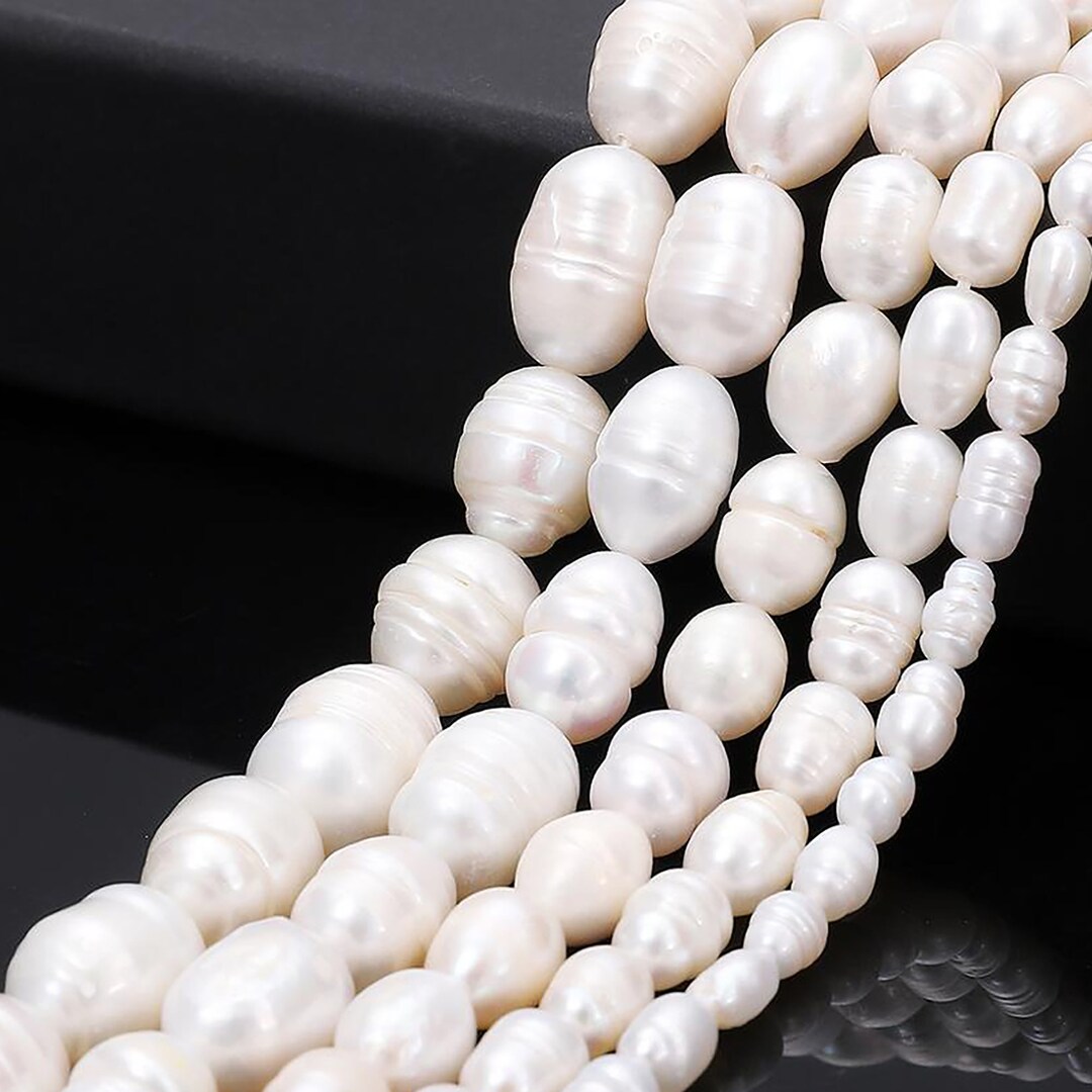 Natural Freshwater White Pearl Oval Rice Beads, 6mm 7mm 8mm 9mm 10mm ...