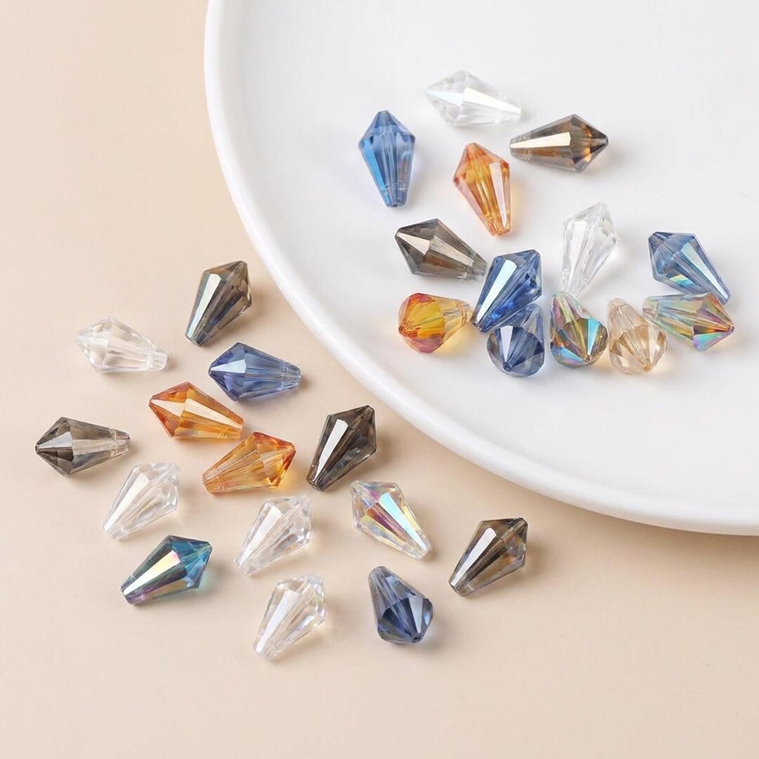 Teardrop Bicone Glass Beads 11x20mm, Faceted Prism Drop Pendants for ...