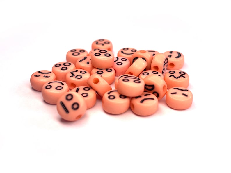 Smiley Face Emoticons Round Flat Beads, 7mm Emoji Beads, Happy Face ...