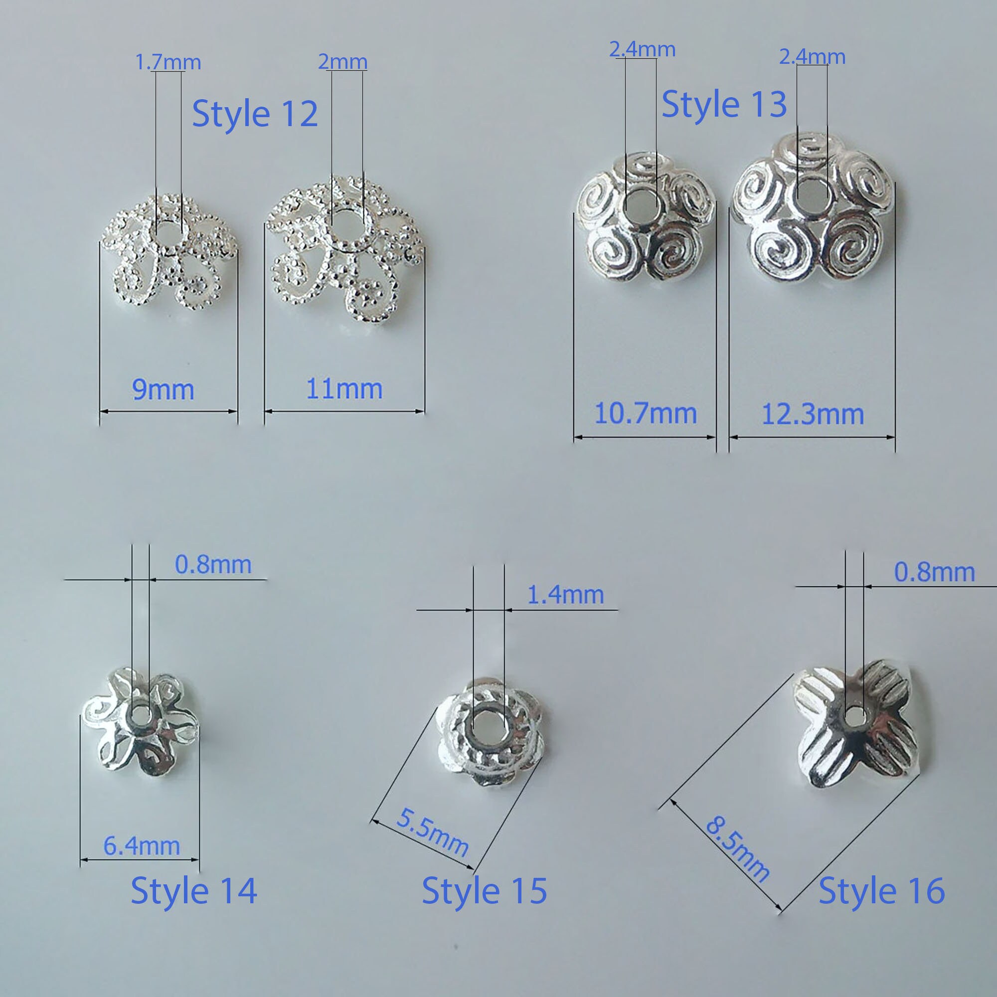 Solid 925 Sterling Silver Flower Bead Cap, Spacer Bead Caps, Jewelry ...
