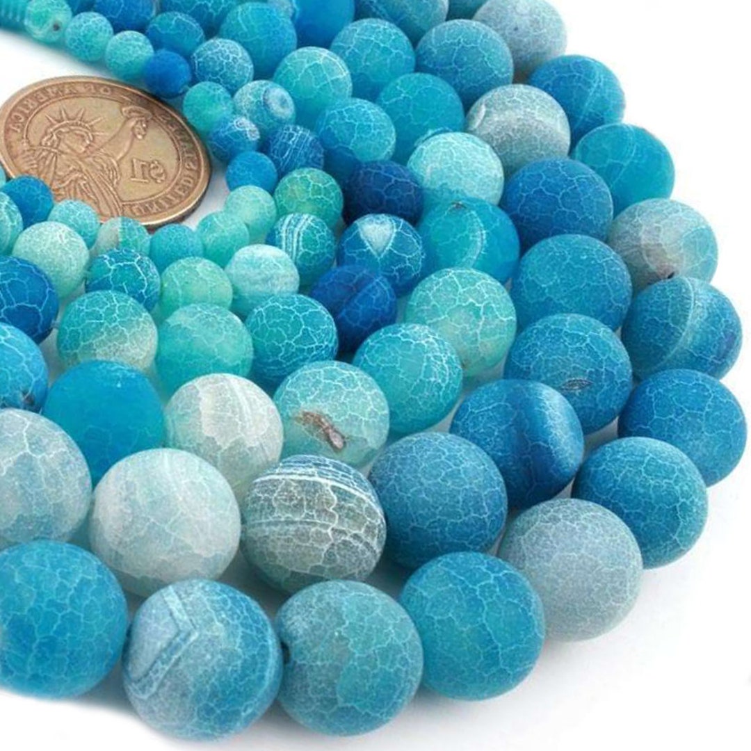 Blue Fire Agate Cracked Matte Round Beads, Crackle 4mm 6mm 8mm 10mm ...