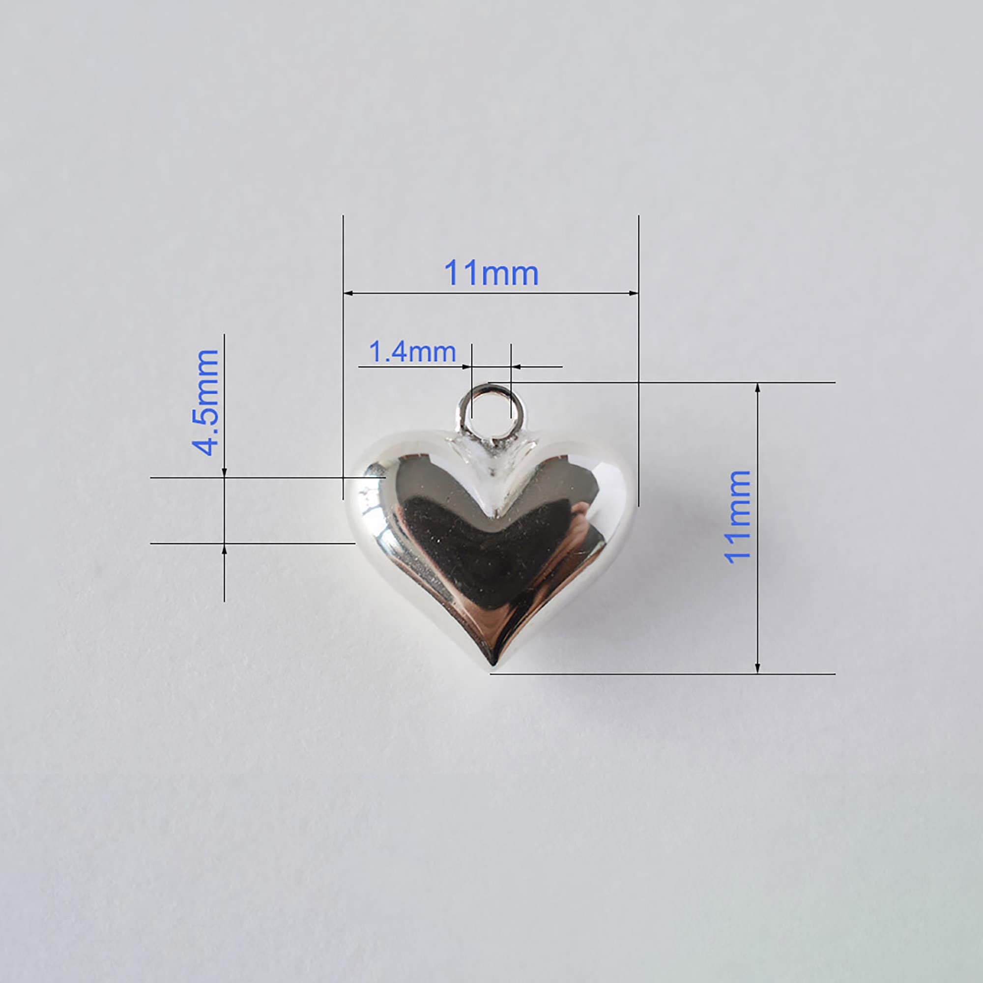 925 Sterling Silver Heart-shaped Charm, Puffy Love Heart Charm, Jewelry ...