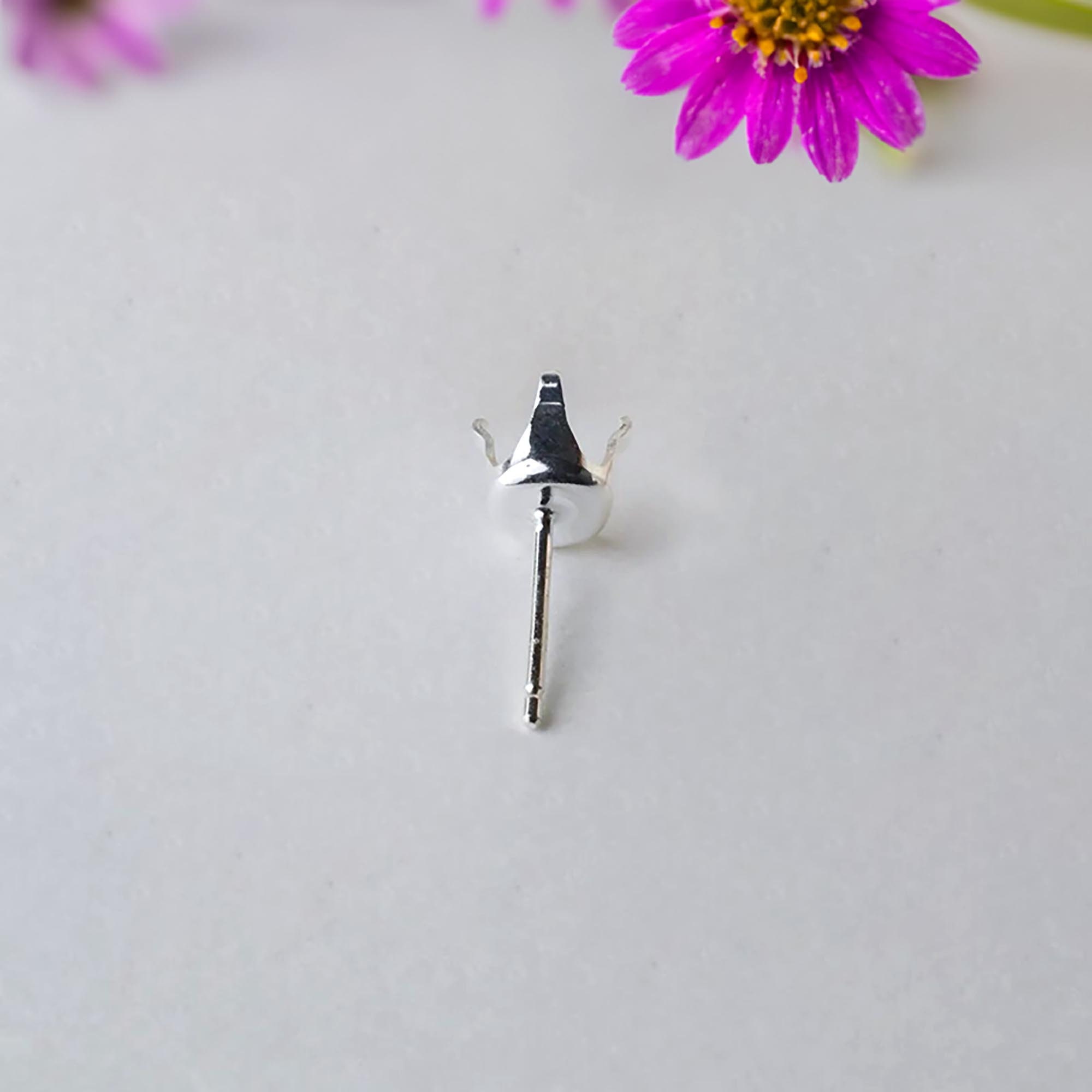 925 Sterling Silver Snap Stud Earrings, DIY 4 Prongs Snaptite Ear Stud ...