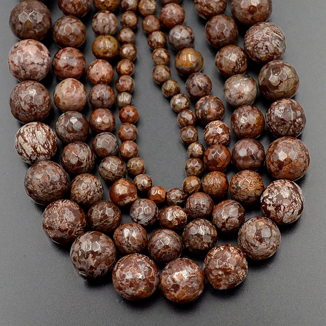 Natural Chinese Snowflake Obsidian Beads, Faceted Brown With White ...