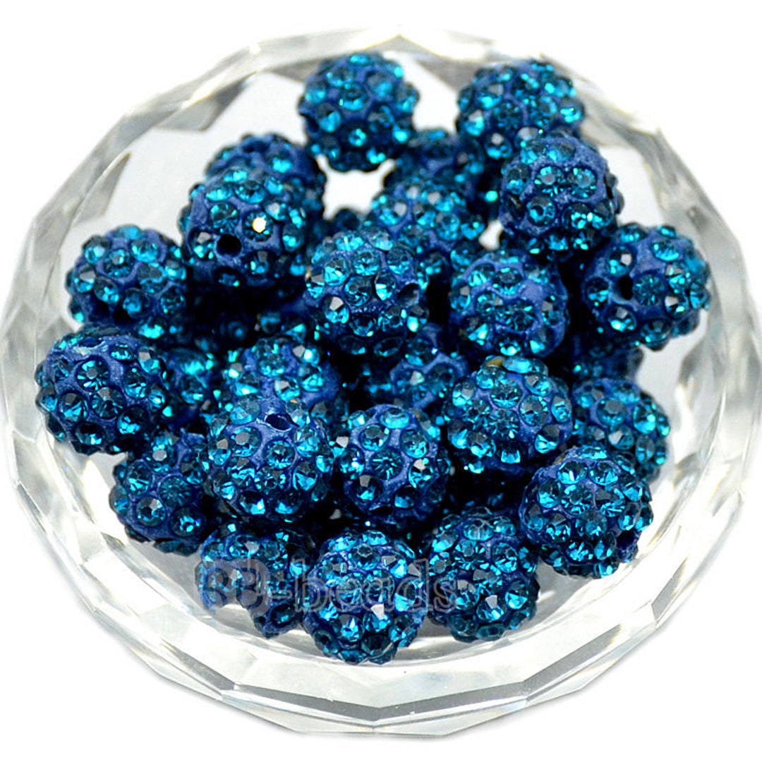 Blue Zircon Rhinestone Round Beads, 6mm 8mm 8mm 10mm 12mm Disco Ball ...