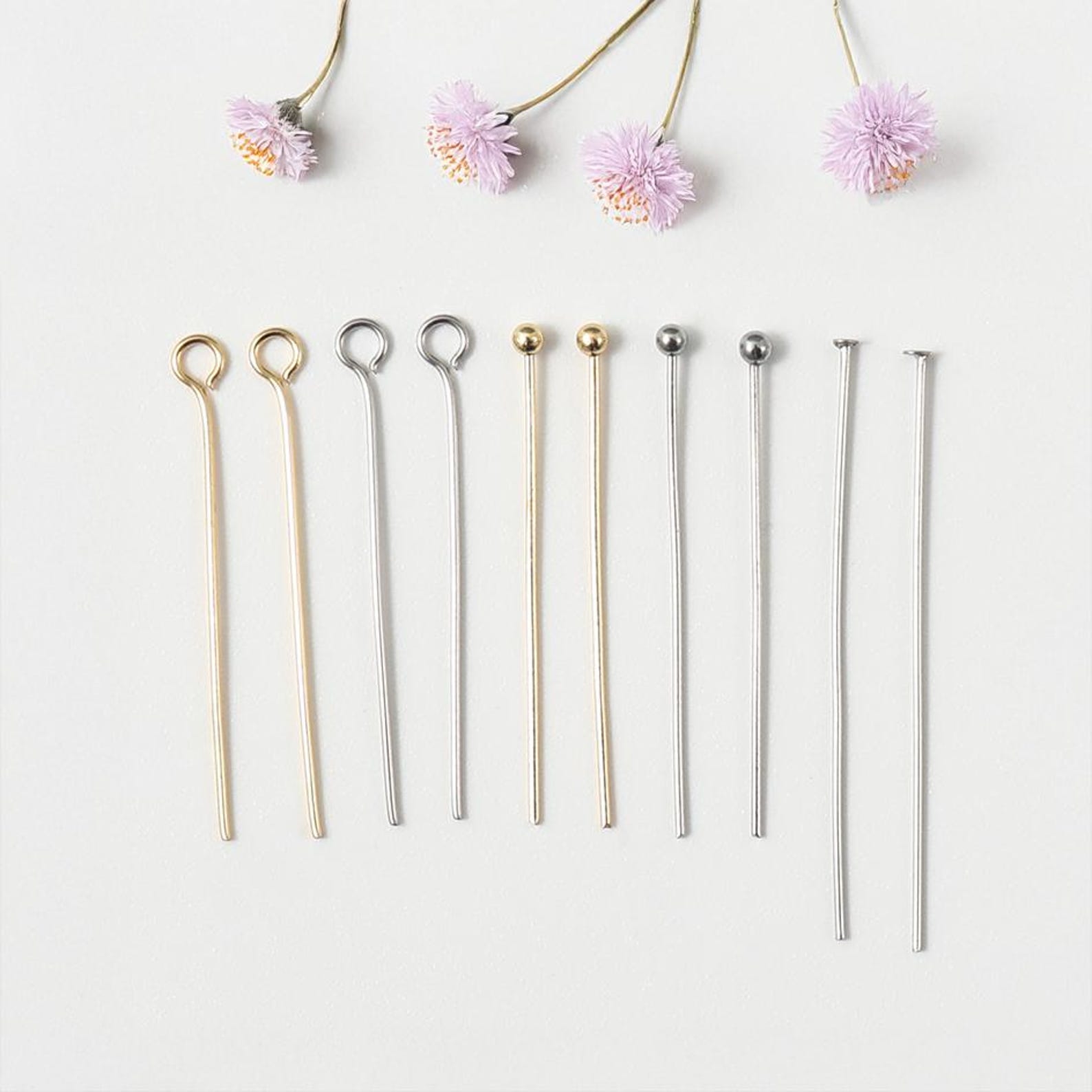 20-70mm Stainless Steel Head Pins - Eye, Ball and Flat, DIY Jewelry ...