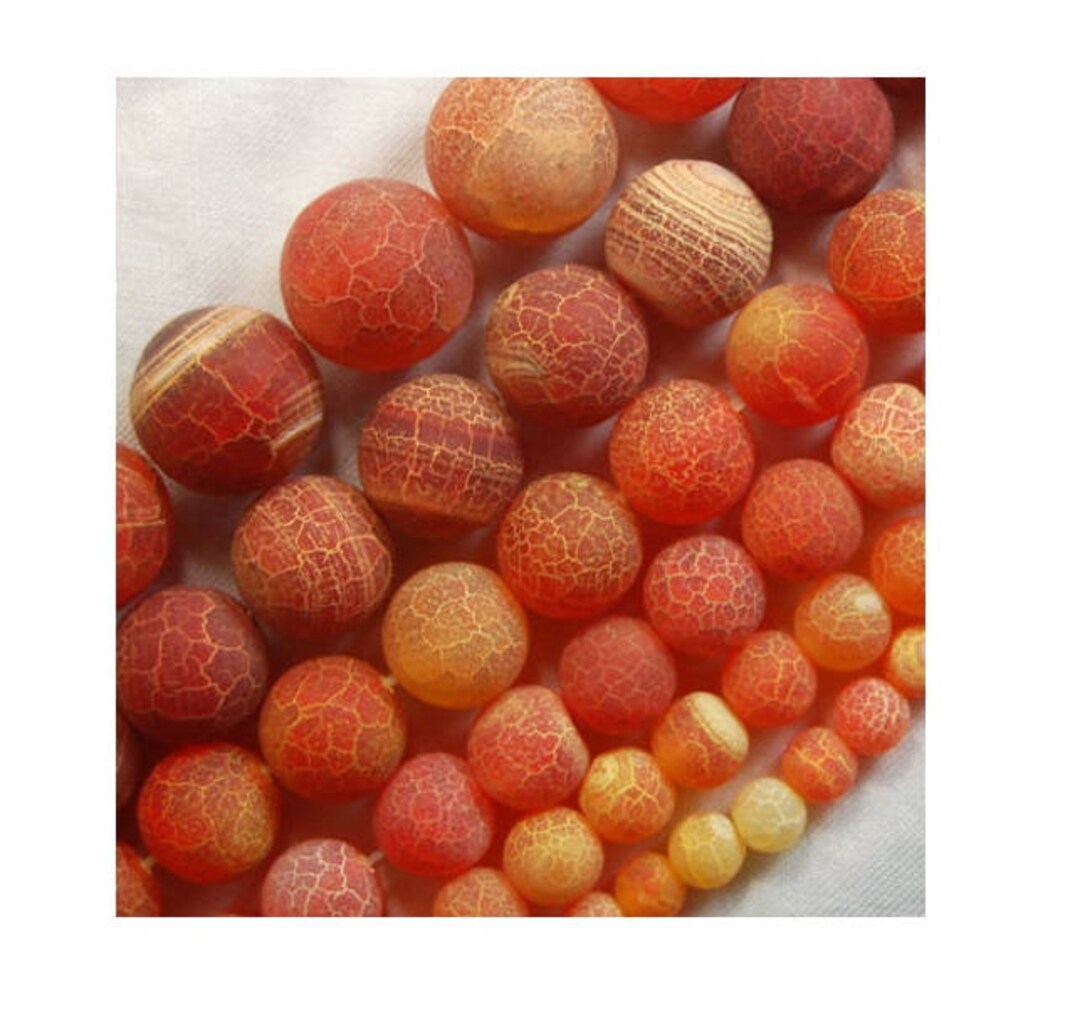 Natural Matte Frosted Orange Hyacinth Fire Crackle Agate Beads, 4mm 6mm ...