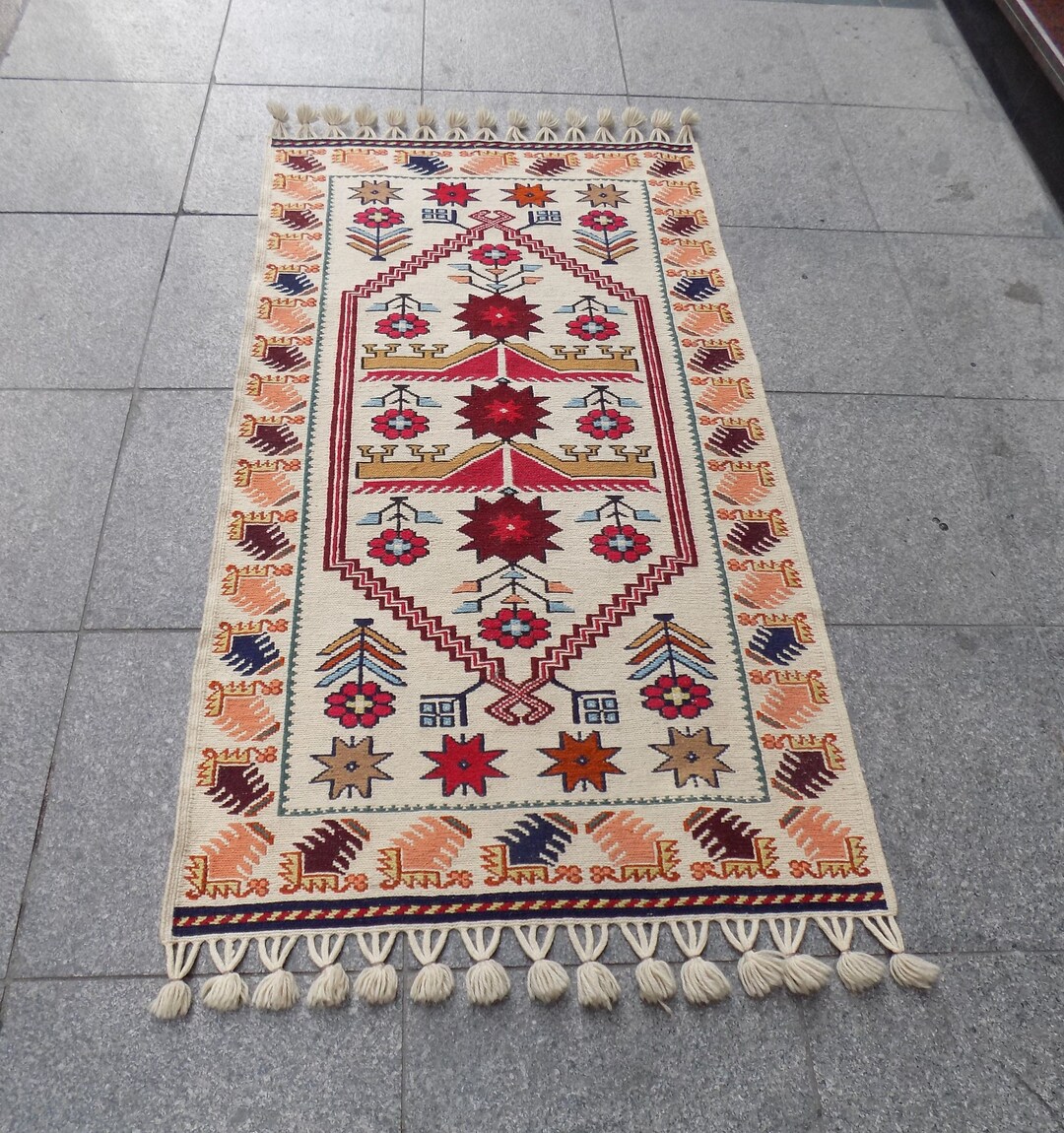 Turkish Soumak Rug,embroidery Rug,2,5x4,5feet,78x140cm,decorative Kilim ...