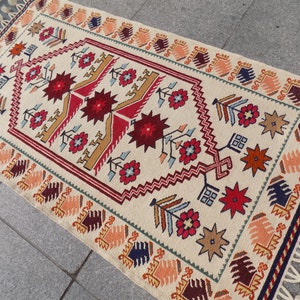 Turkish Soumak Rug,embroidery Rug,2,5x4,5feet,78x140cm,decorative Kilim ...