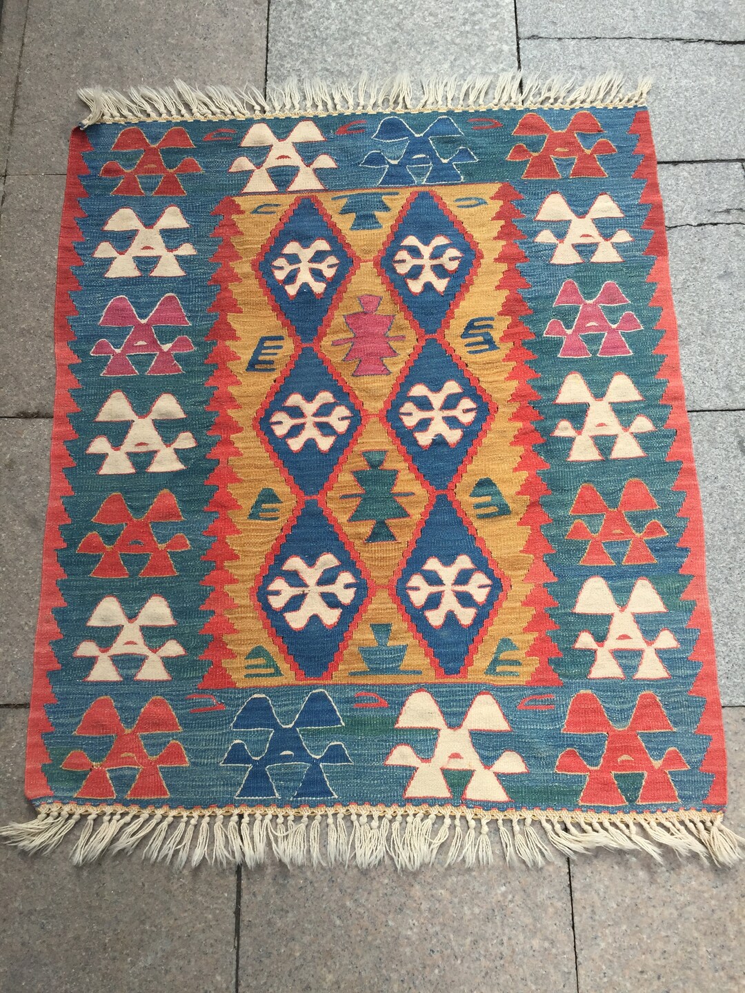Turkish Handwoven Small Unique Kilim Rug,green Rug,2,9x3,4 Ft,89x104cm ...