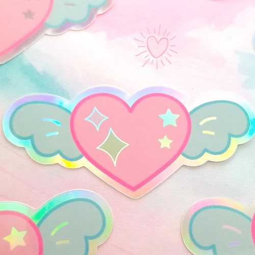 New Ver. Flying Heart Holographic Sticker - Etsy
