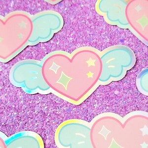 New Ver. Flying Heart Holographic Sticker - Etsy