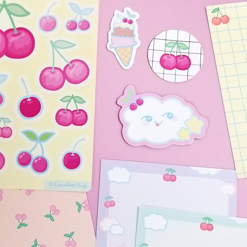 Sweet Cherry Memo Sheet & Sticker Set 13pcs - Etsy