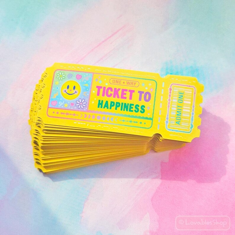 Ticket to Happiness Holographic Sticker - Etsy