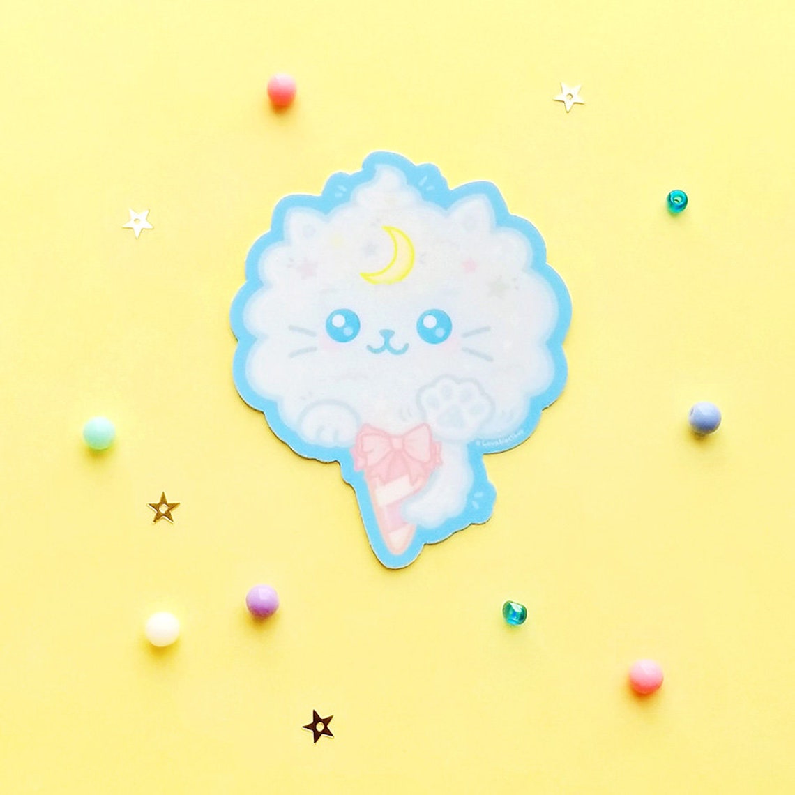 Blue Cotton Candy Cat Vinyl Sticker - Etsy
