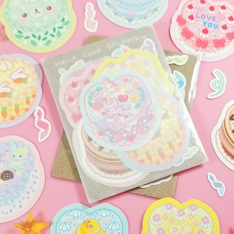 Heart Cake Stickers 17pcs | Etsy