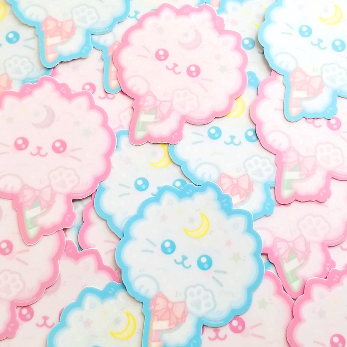 Pink Cotton Candy Cat Vinyl Sticker - Etsy