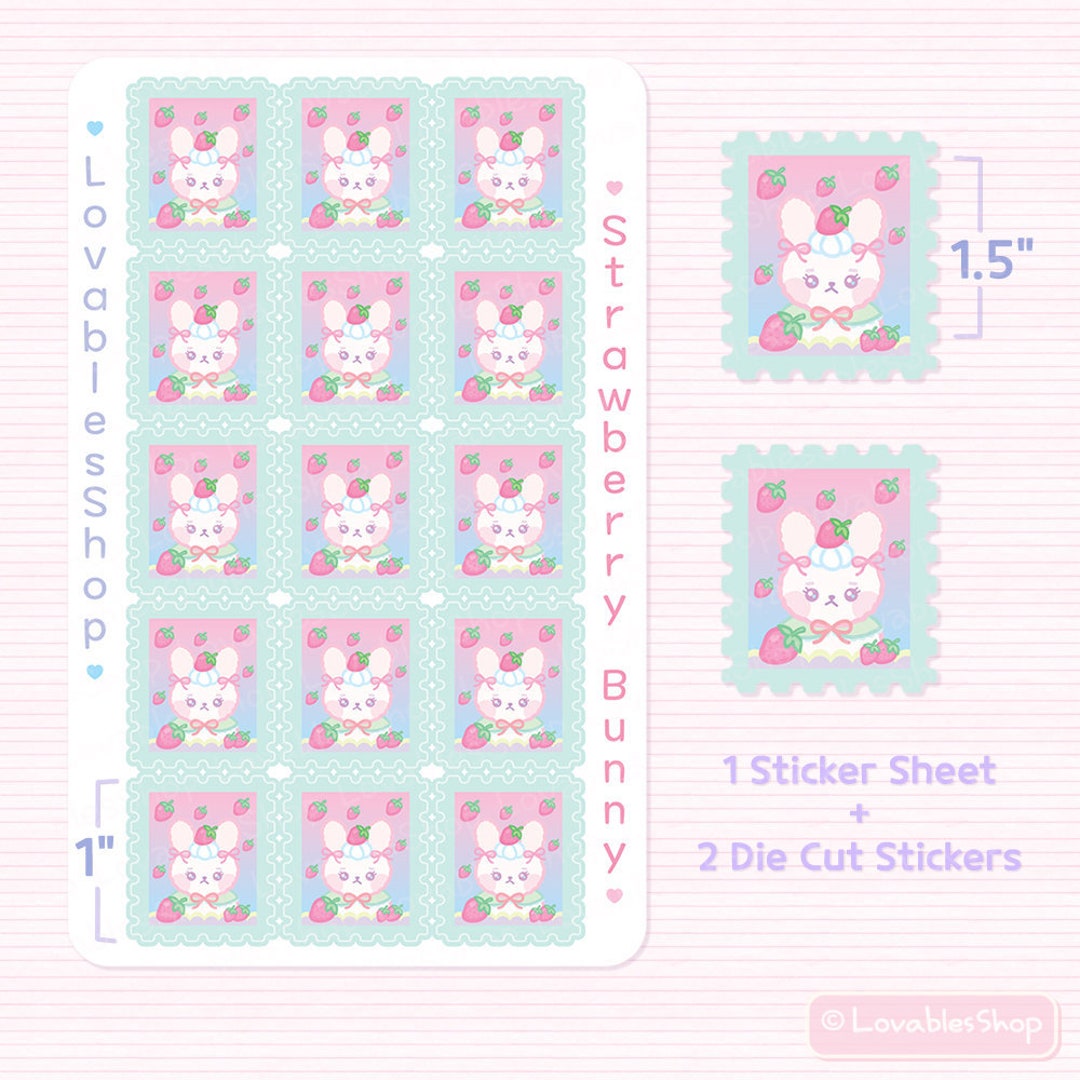 Strawberry Bunny Stamp Stickers - Etsy