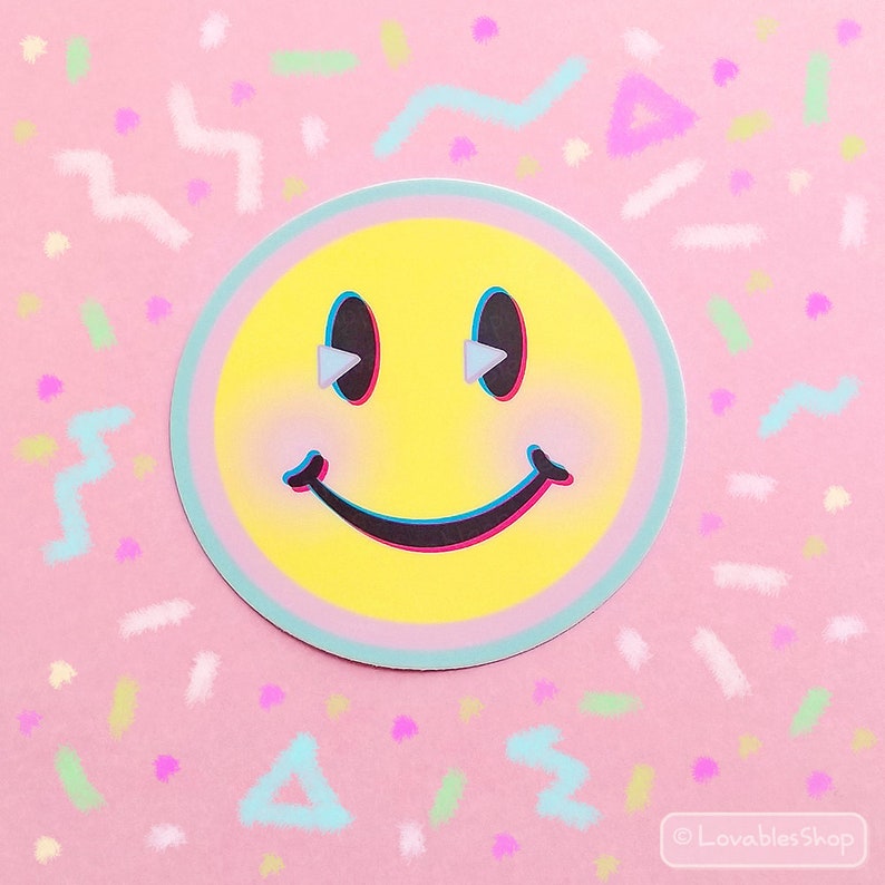 Smiley Face Vinyl Sticker - Etsy
