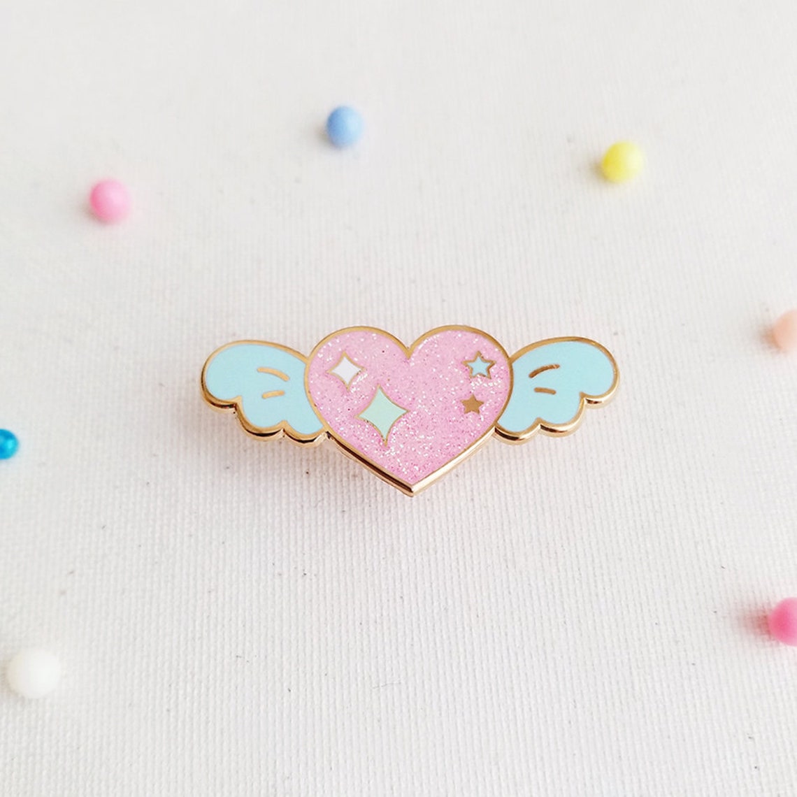 Flying Heart Glitter Enamel Pin - Etsy