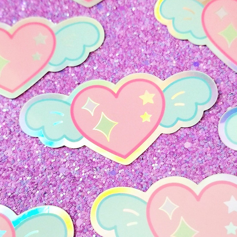 New Ver. Flying Heart Holographic Sticker - Etsy