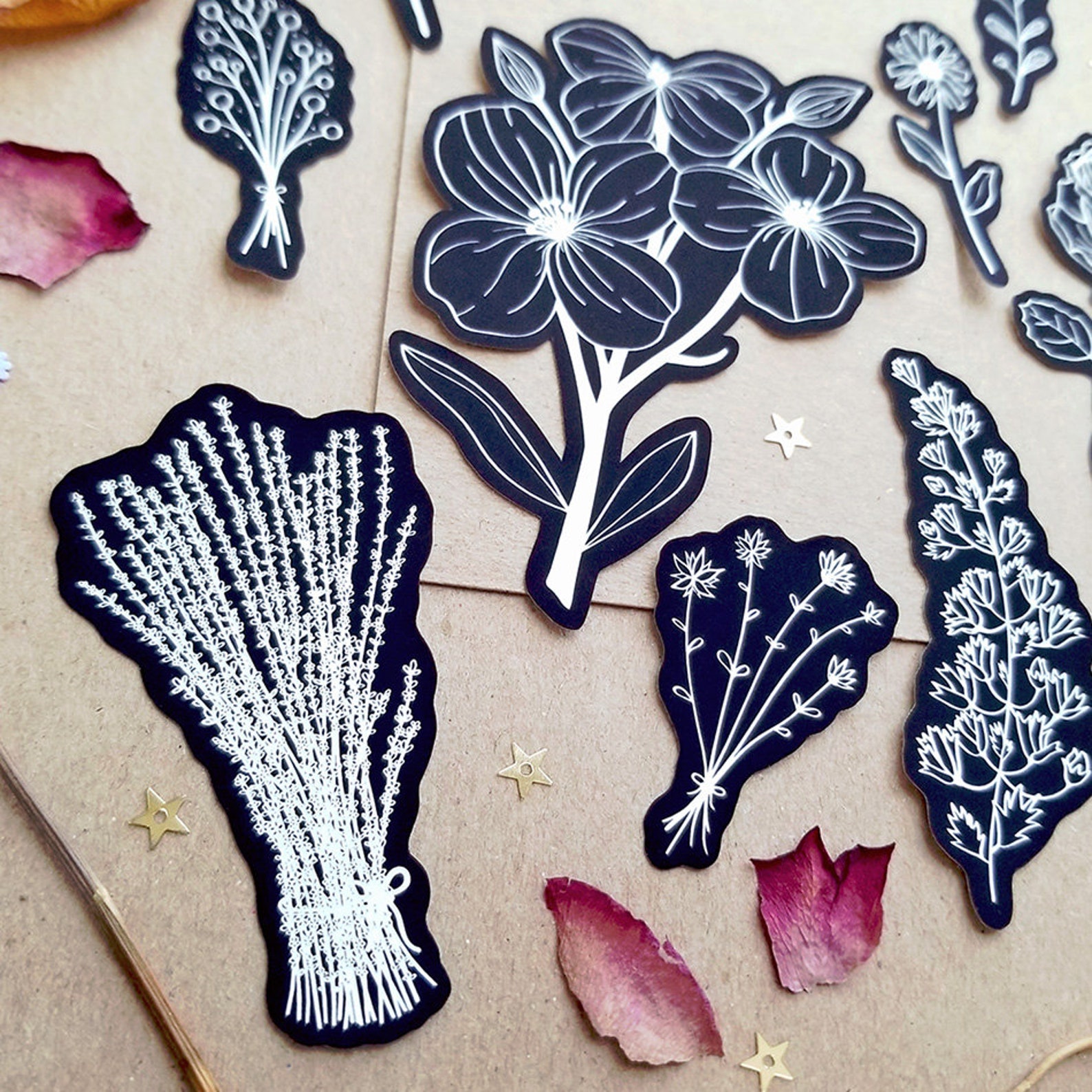 White and Black Flower Stickers - Etsy