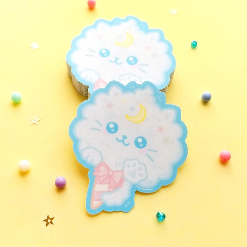 Blue Cotton Candy Cat Vinyl Sticker - Etsy