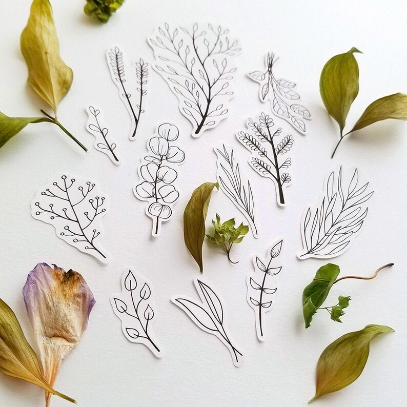 Black and White Leaf Stickers - Etsy