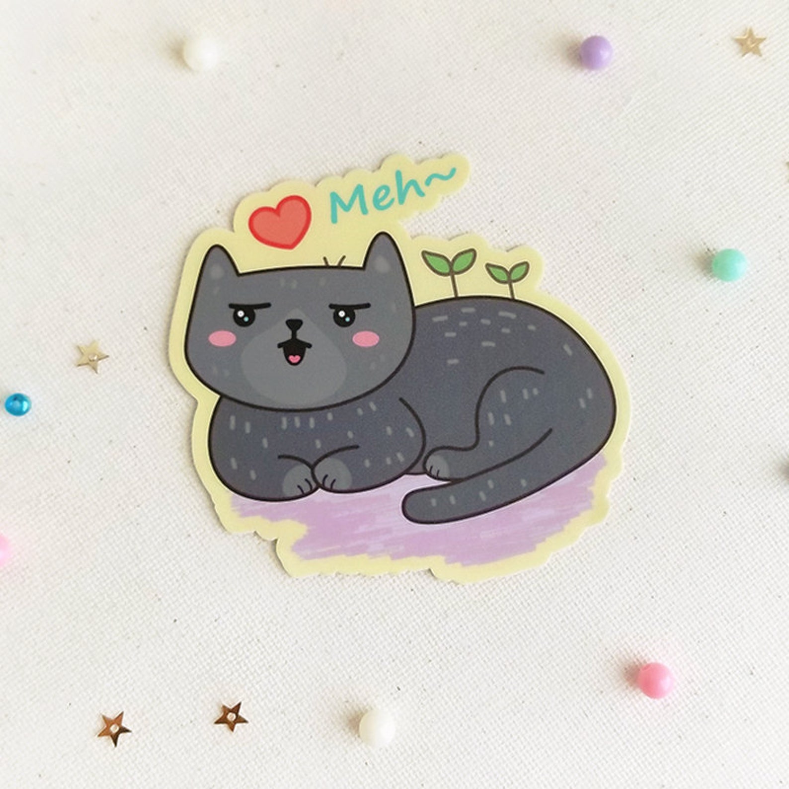 Meh Gray Cat Vinyl Sticker | Etsy