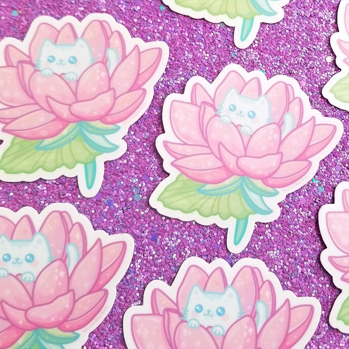 Lotus Cat Vinyl Sticker - Etsy