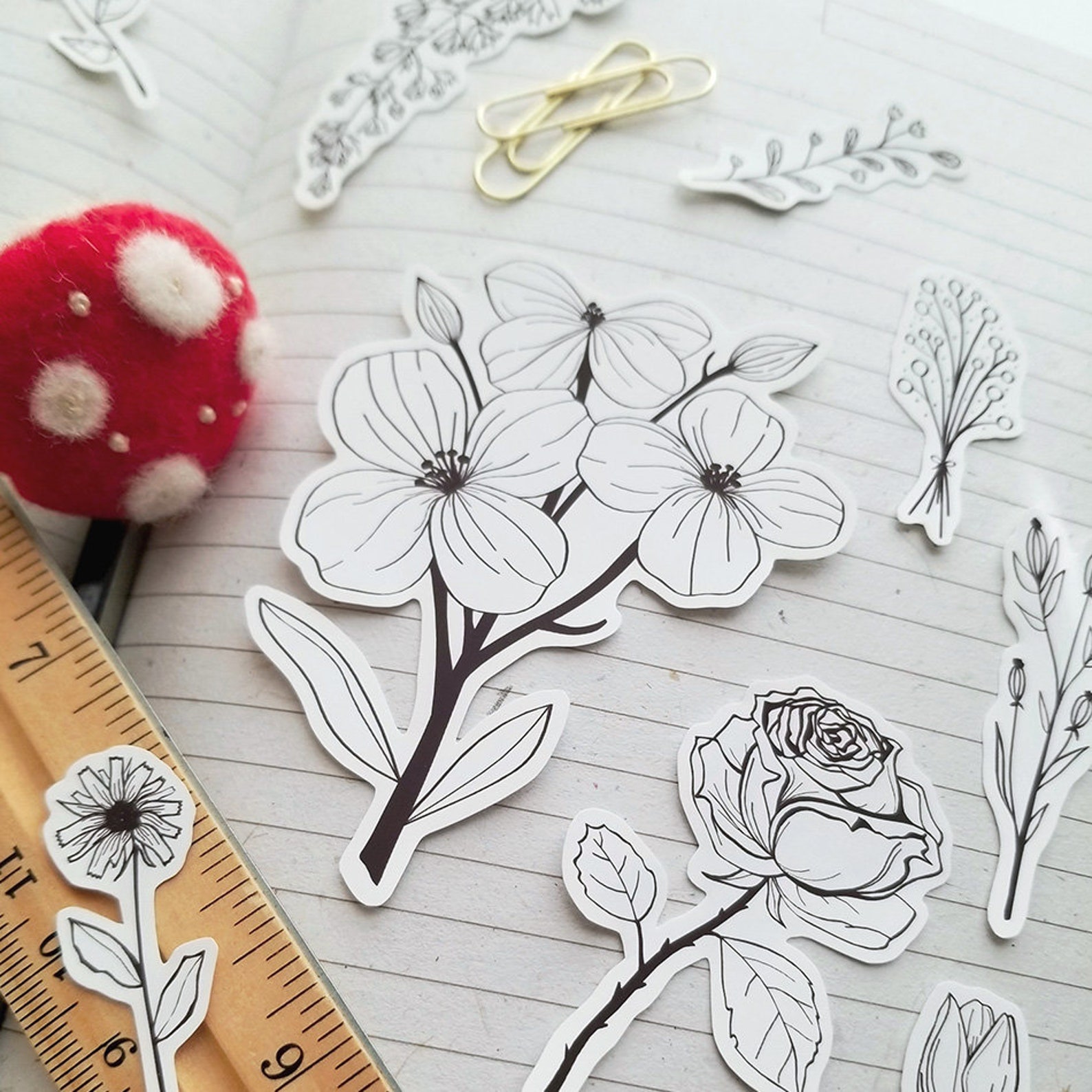 Black and White Flower Stickers - Etsy