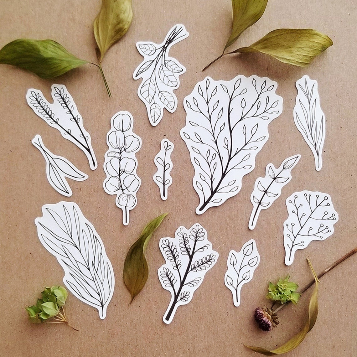 Black and White Leaf Stickers - Etsy