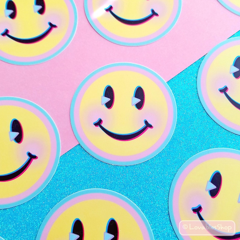 Smiley Face Vinyl Sticker - Etsy