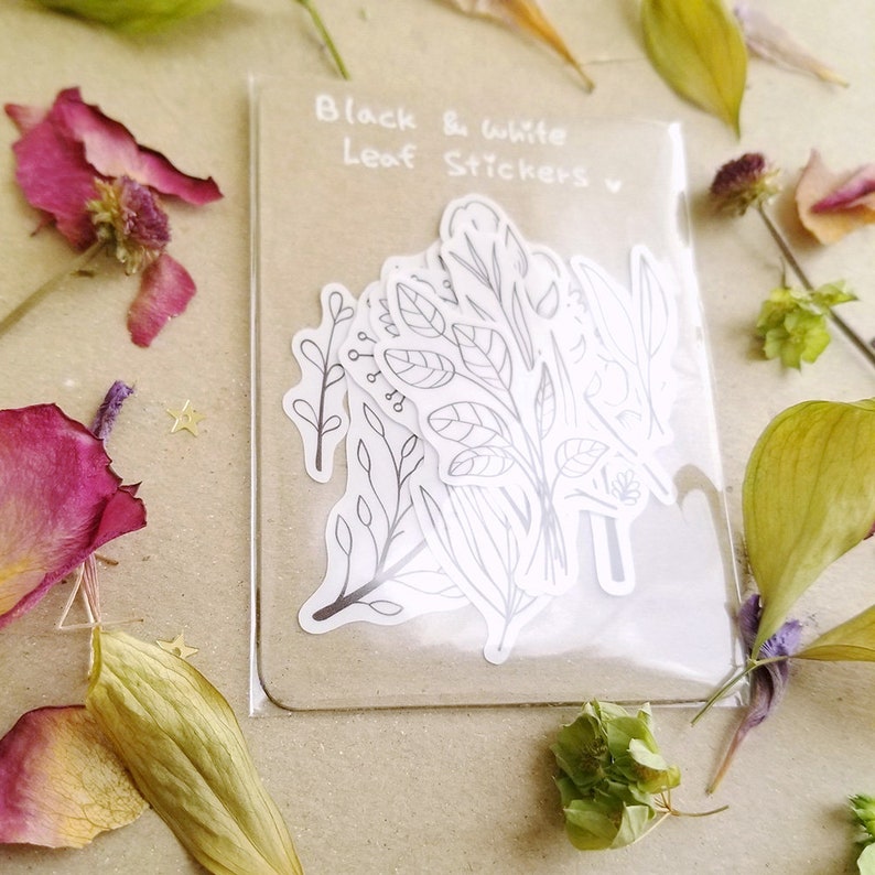 Black and White Leaf Stickers - Etsy