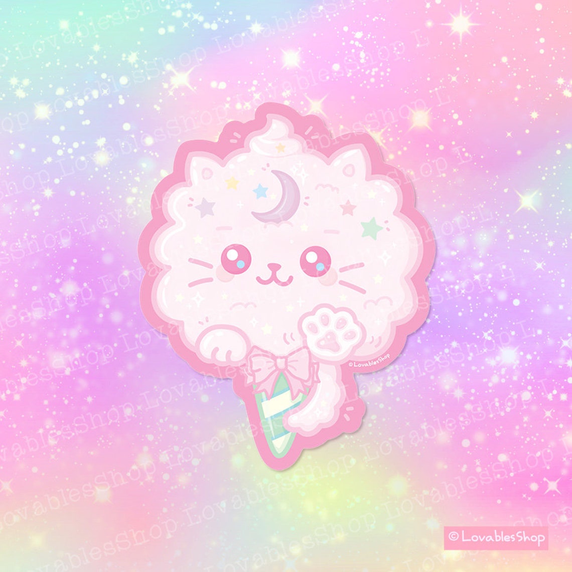 Pink Cotton Candy Cat Vinyl Sticker - Etsy