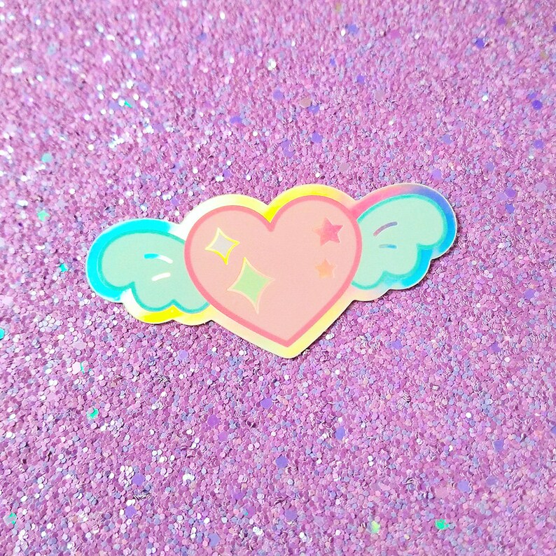 New Ver. Flying Heart Holographic Sticker - Etsy