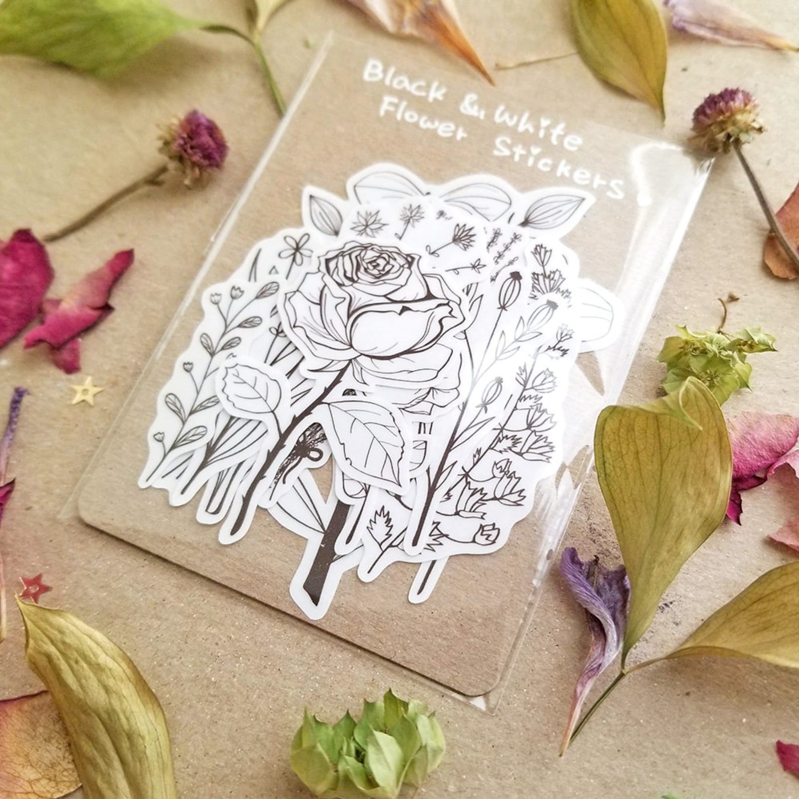 Black and White Flower Stickers | Etsy