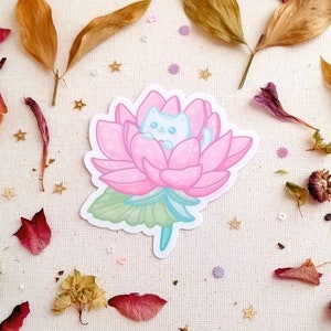 Lotus Cat Vinyl Sticker - Etsy