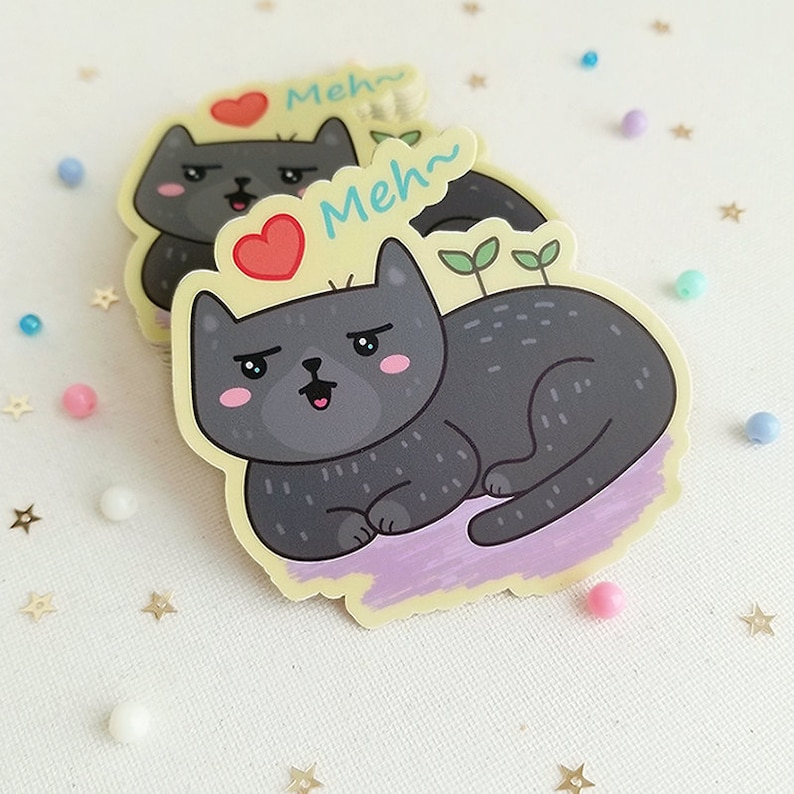 Meh~ Gray Cat Vinyl Sticker - Etsy